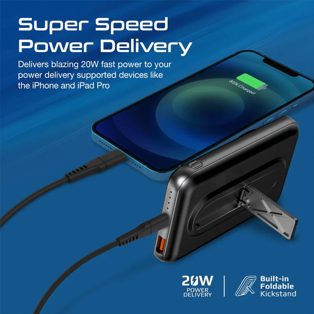 Promate Magnetic Wireless Power Bank, 10000mAh 15W Qi Wireless Mag-Saf
