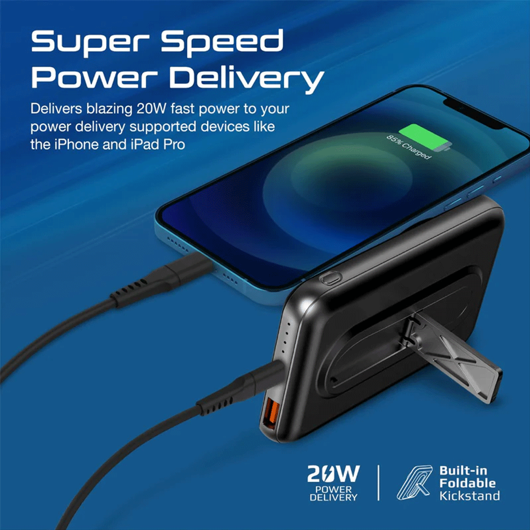 Promate Magnetic Wireless Power Bank, 10000mAh 15W Qi Wireless Mag-Saf