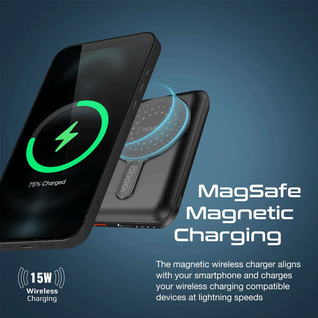 Promate Magnetic Wireless Power Bank, 10000mAh 15W Qi Wireless Mag-Saf